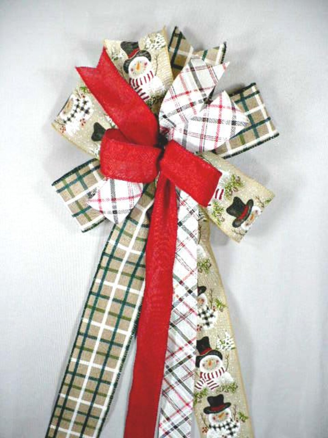Snowman Red Green Christmas Wreath Bow, Moss Green Snowman Lantern Bow ...