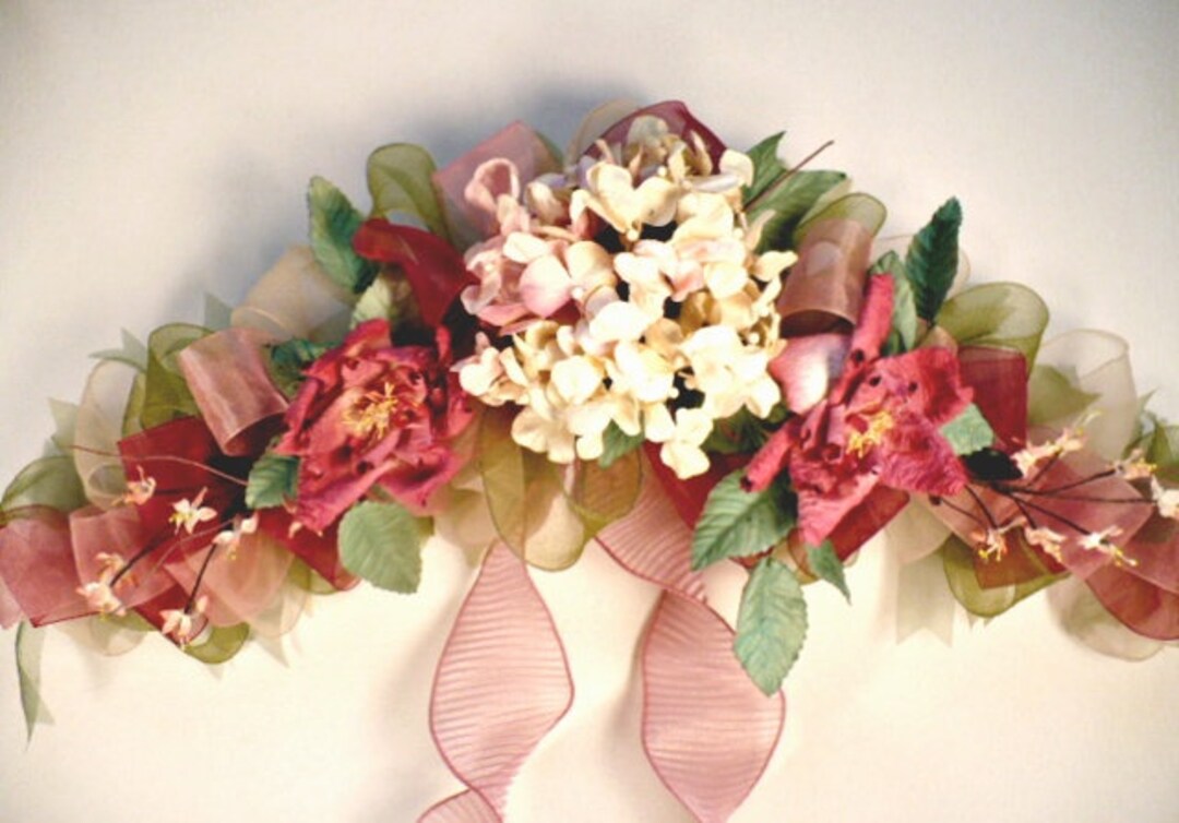Arch Swag, Hydrangea Rose Floral Arch Swag, Ribbon Swag, Everyday Swag ...
