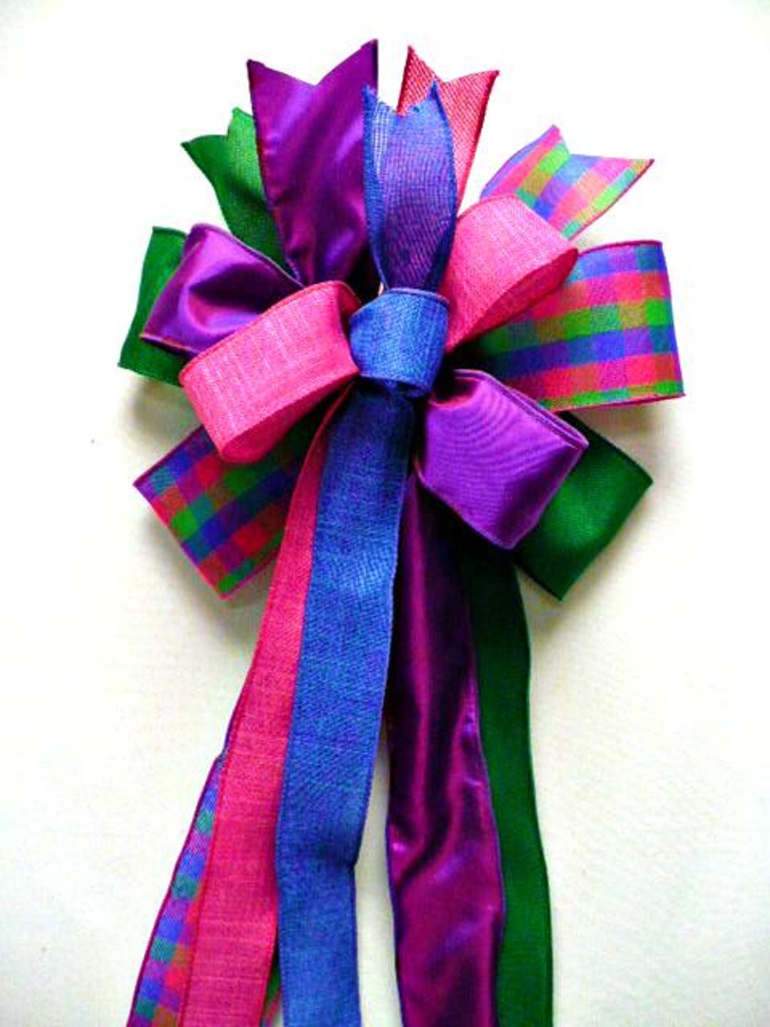 Hot Pink Green Purple Plaid Wreath Bow, Summer Wreath Bow, Multi Color ...