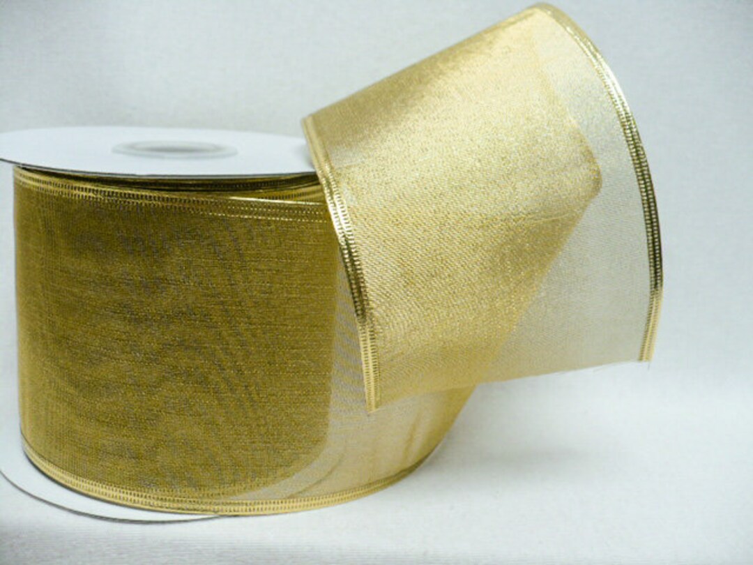 3" Wide Gold Wired Ribbon, Gold Ribbon, Holiday Ribbon, Christmas ...