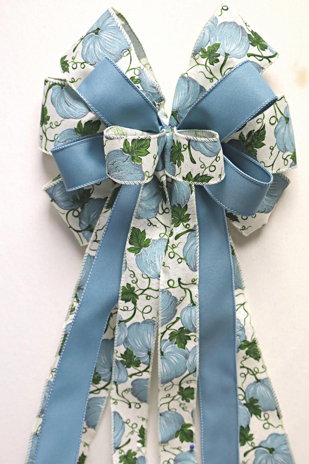 Large Blue Pumpkin Smoke Blue Wreath, Fall Blue Pumpkin Wreath Bow ...