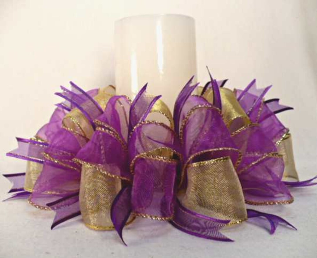 Purple Gold Ribbon Candle Ring, Ribbon Candle Ring Wreath, Everyday ...