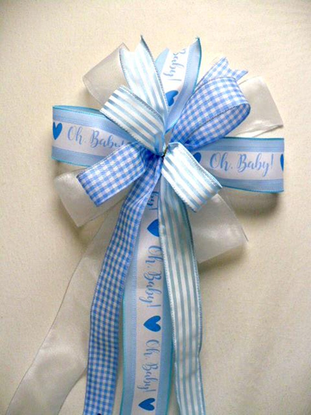 Large Blue White Tone Wreath Bow, Baby Blue Wreath Bow, O Baby Blue ...