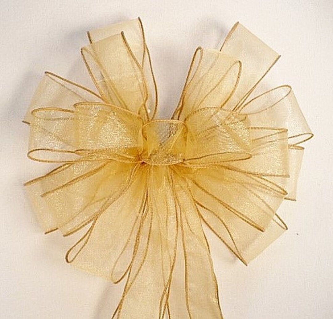 Champagne Gold Sheer Wedding Bow, Iridescent Crystal Pew Decor - Etsy