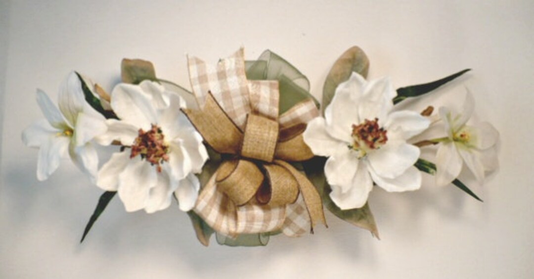 Farmhouse Magnolia Floral Ribbon Swag , Floral Ribbon Swag, Everyday ...