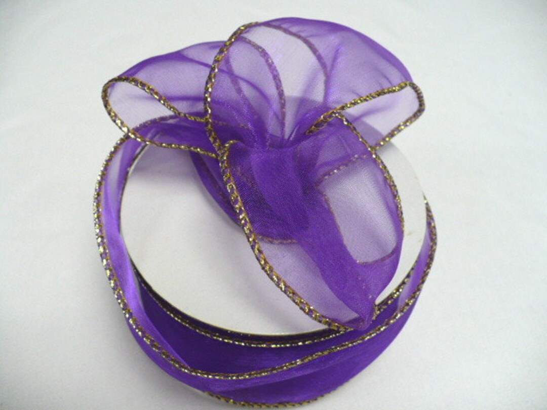 Wide Ribbon Purple Tone Metallic Gold Wired Edge Ribbon Sheer - Etsy