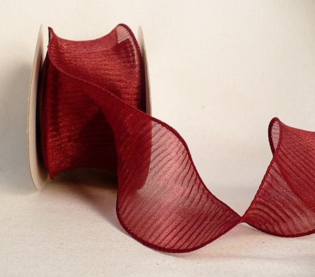 20 Yards Burgundy Spiral Wired Ribbon, Pleated Pink Mauve Semi Solid ...