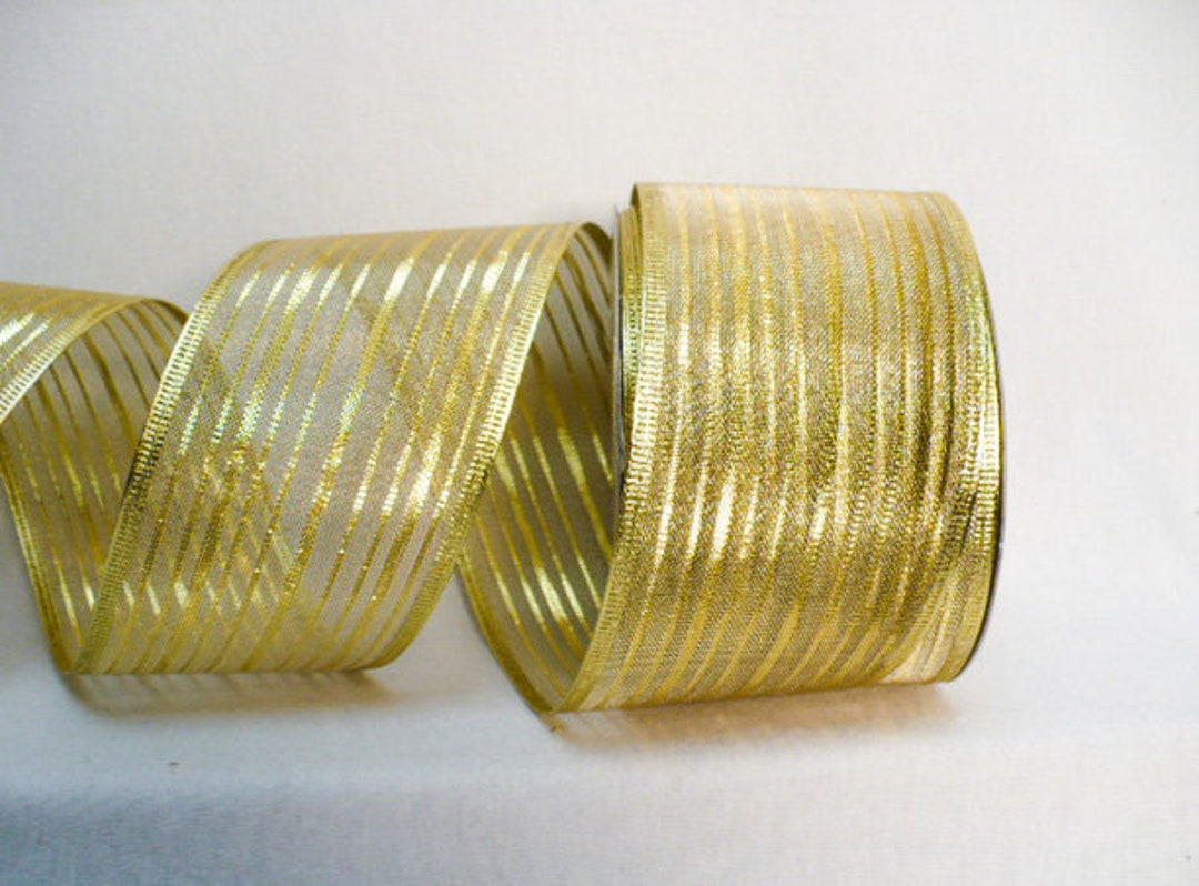 Metallic Gold Wired Ribbon, Multiples Gold Lines Metallic Gold Wired ...