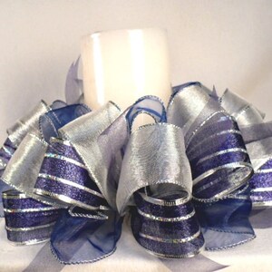 Blue Silver Ribbon Candle Ring, Everyday Candle Ring, Party Candle Ring ...