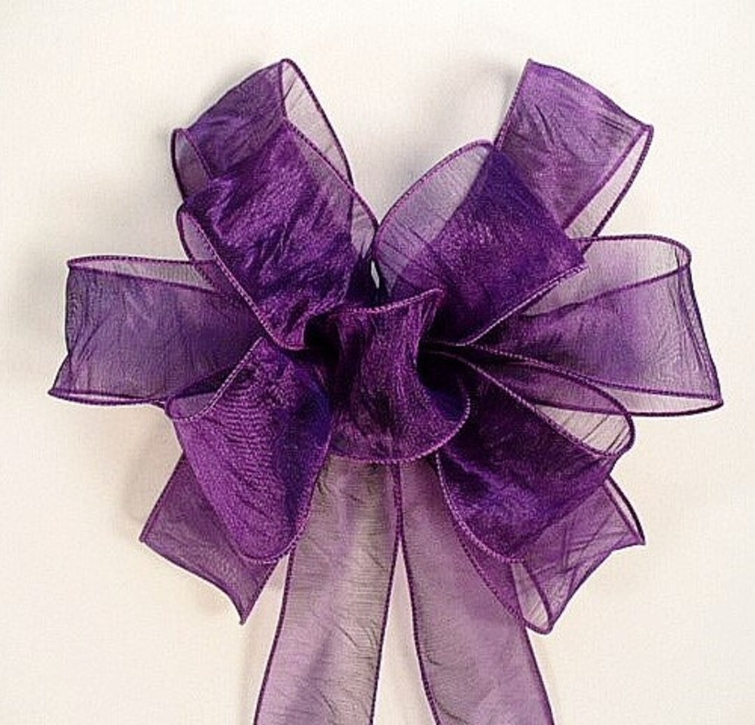 Purple Sheer Crushed Bow, Purple Wreath Bow, Wedding Decor, Gift Basket ...