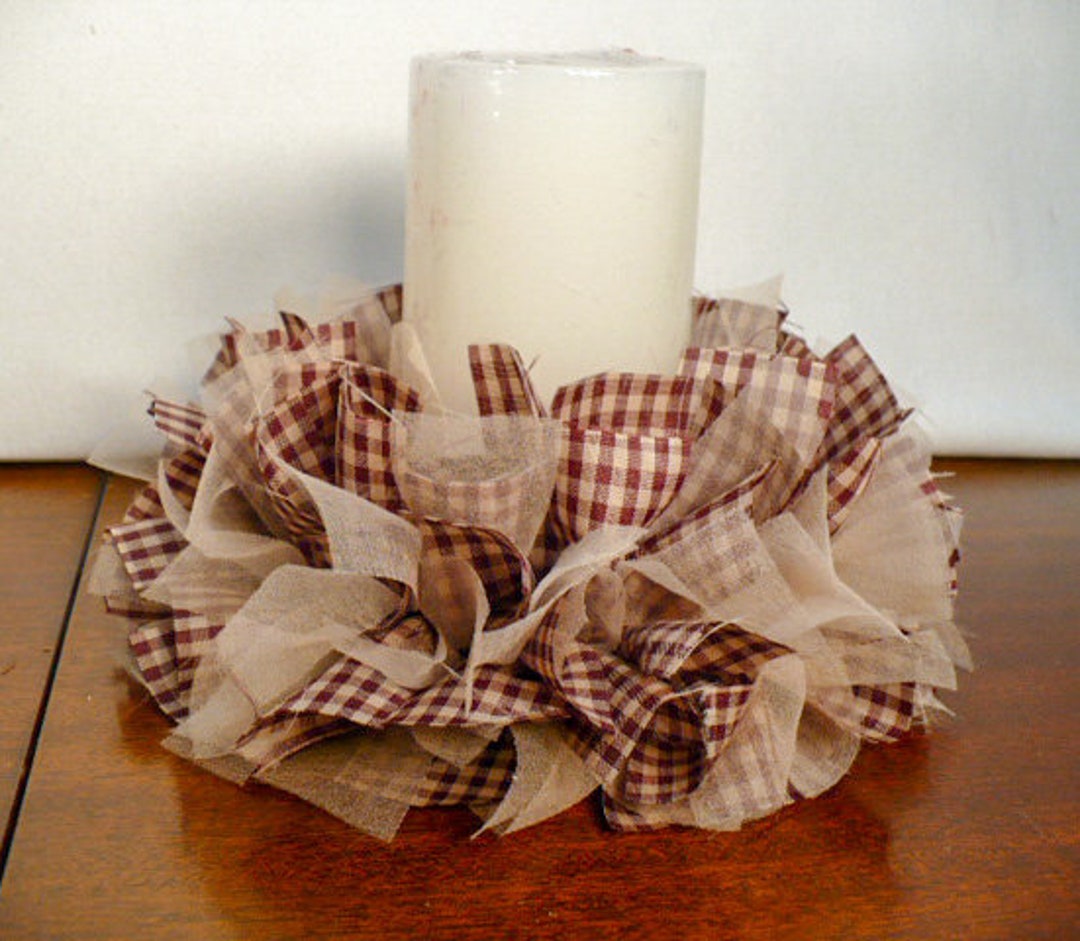 Primitive Country Tea Dye Burgundy Tan Tones Candle Ring, Candle Center ...