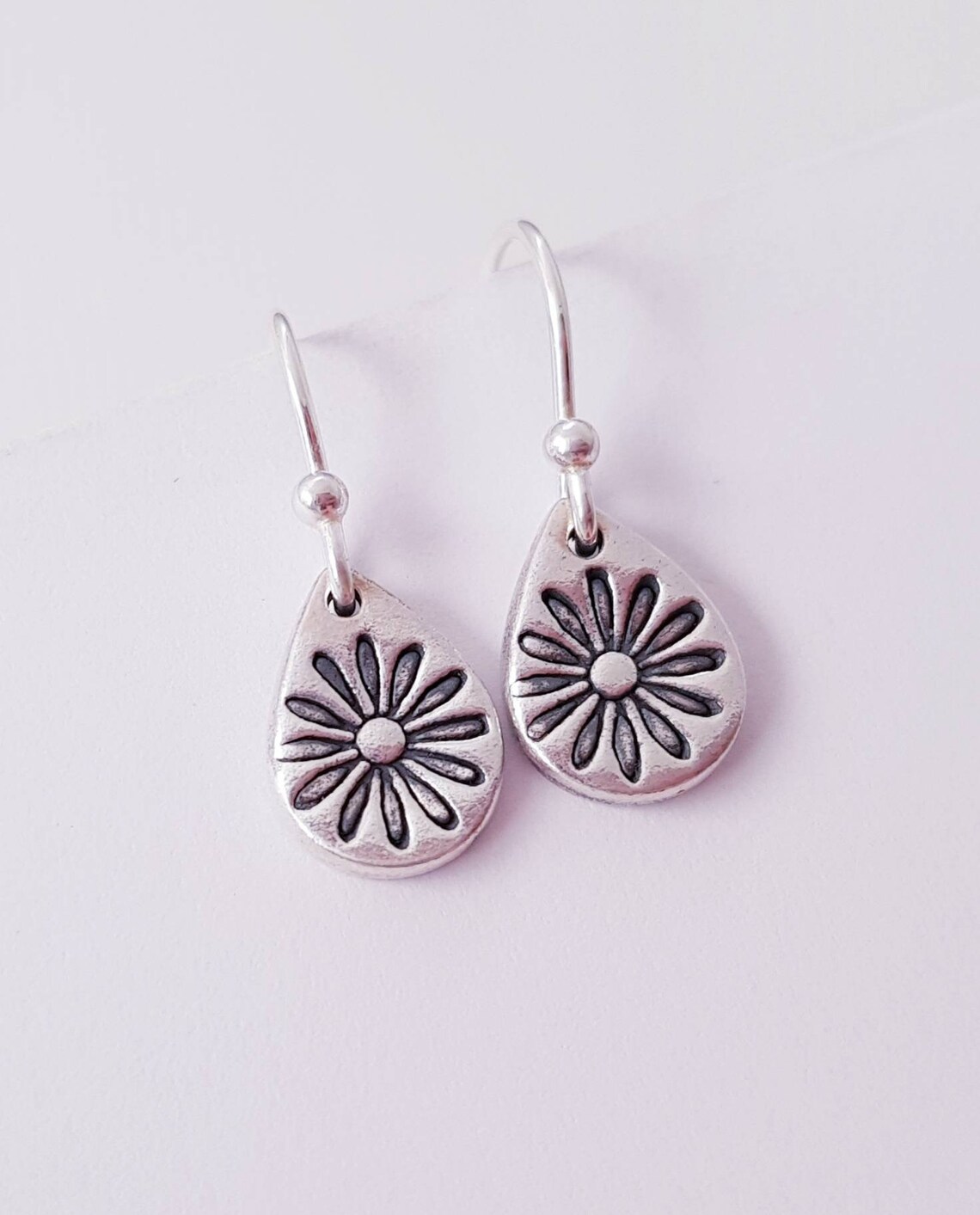 Silver Daisy Earrings Sterling Silver Flower Drop Earrings - Etsy España