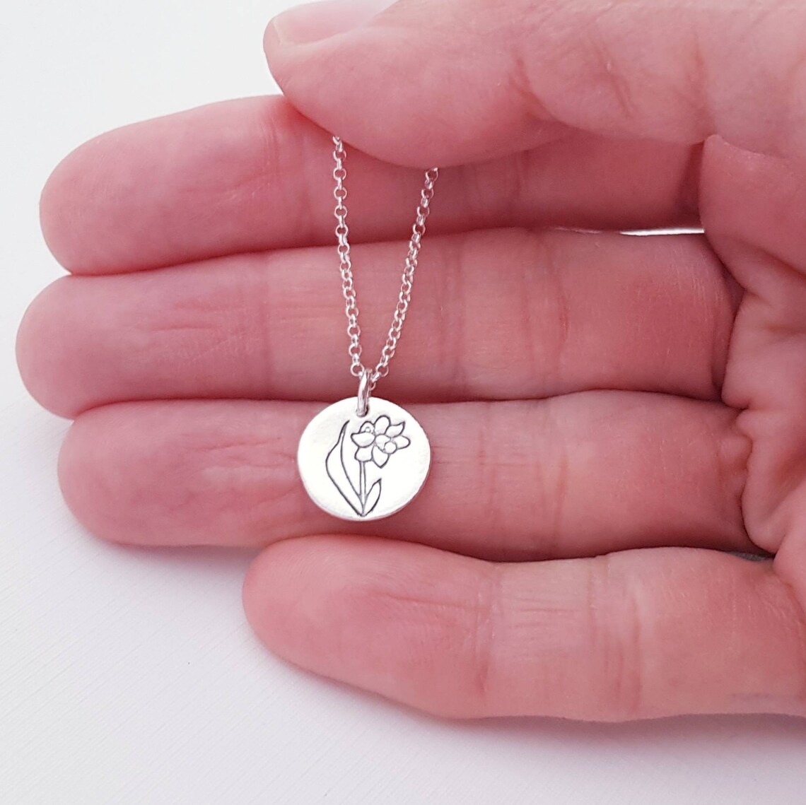 Daffodil Necklace - Sterling Silver Flower Pendant - March Birth Flower ...