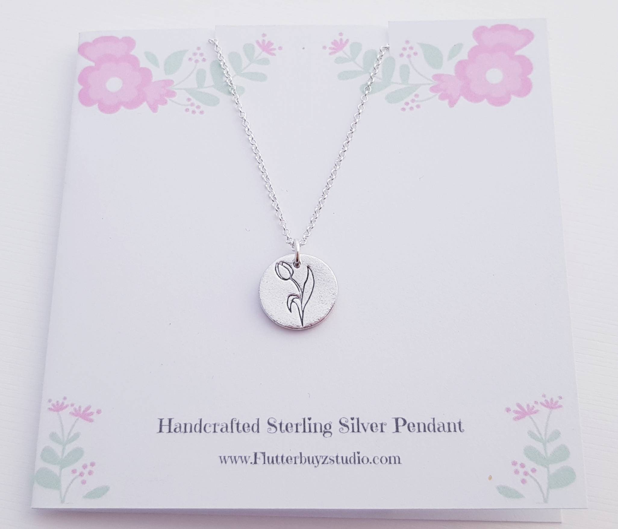 Tulip Necklace - Sterling Silver Flower Pendant - Spring Flower ...