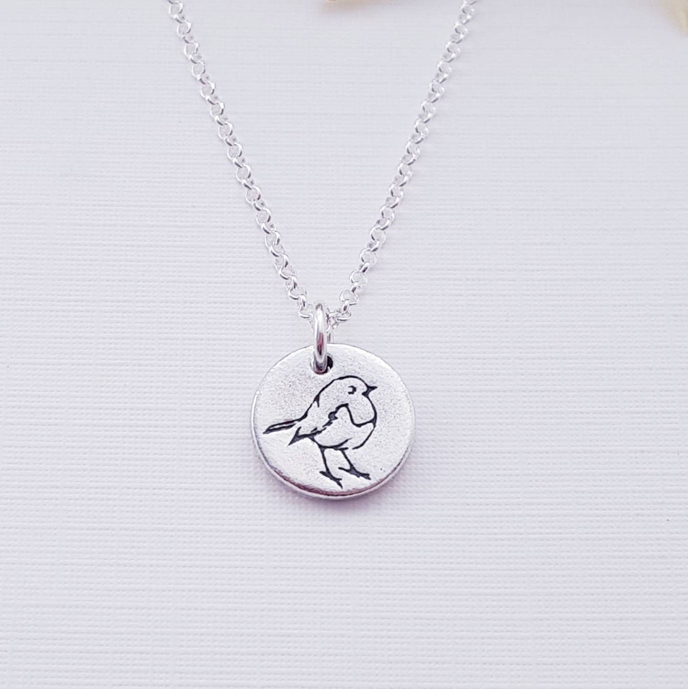 Tiny Robin Necklace Silver Robin Pendant Christmas Robin | Etsy UK