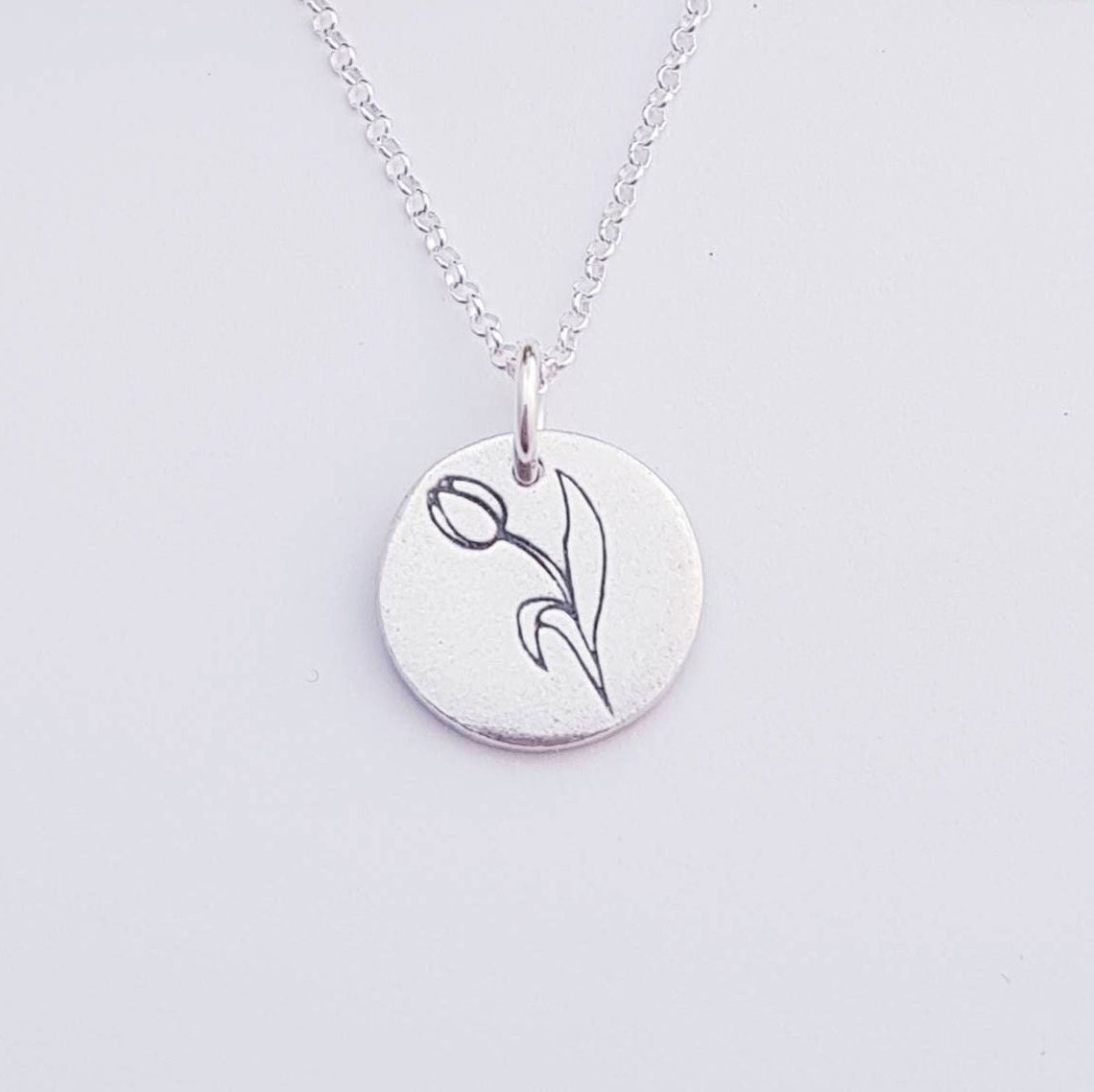 Tulip Necklace Sterling Silver Flower Pendant Spring | Etsy UK