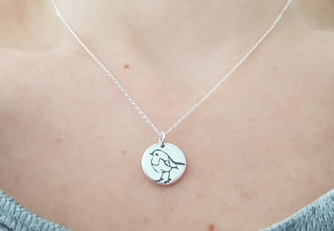 Robin Necklace Silver Robin Pendant Minimalist Jewellery | Etsy