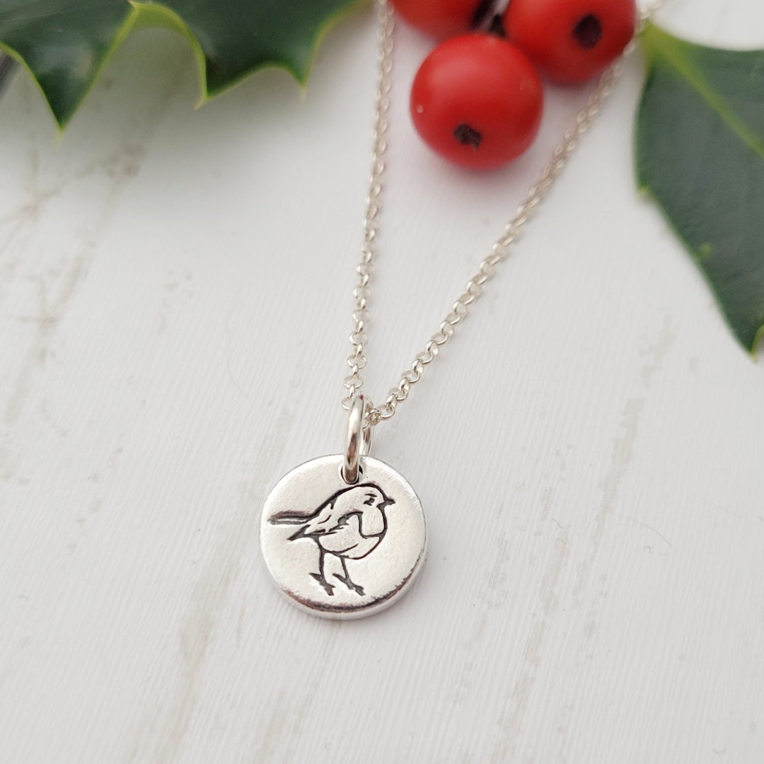 Robin Red Breast Bird Necklace - Tiny Silver Robin Pendant - Robin ...