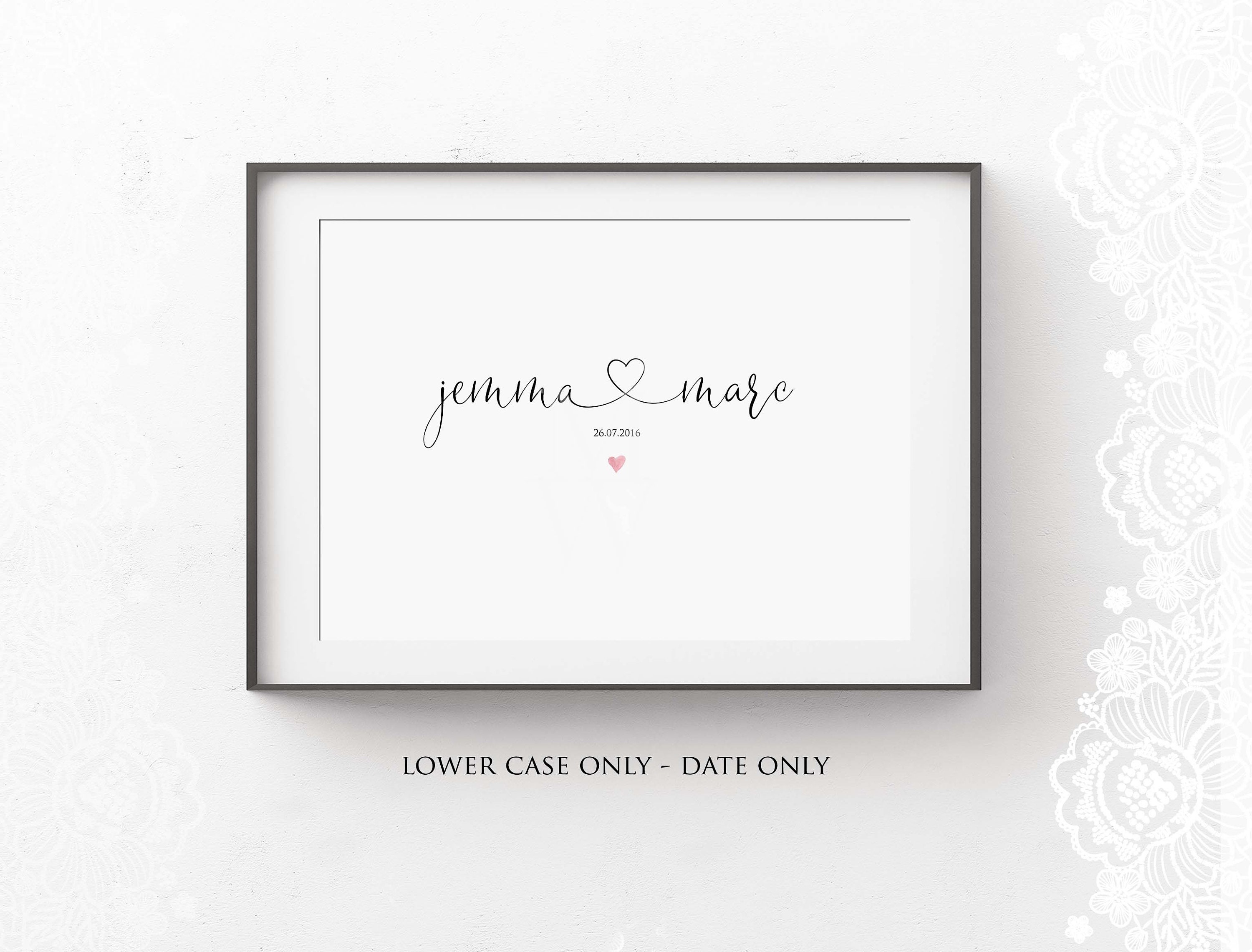 Couples Love Heart Name Print personalised Wedding Print | Etsy