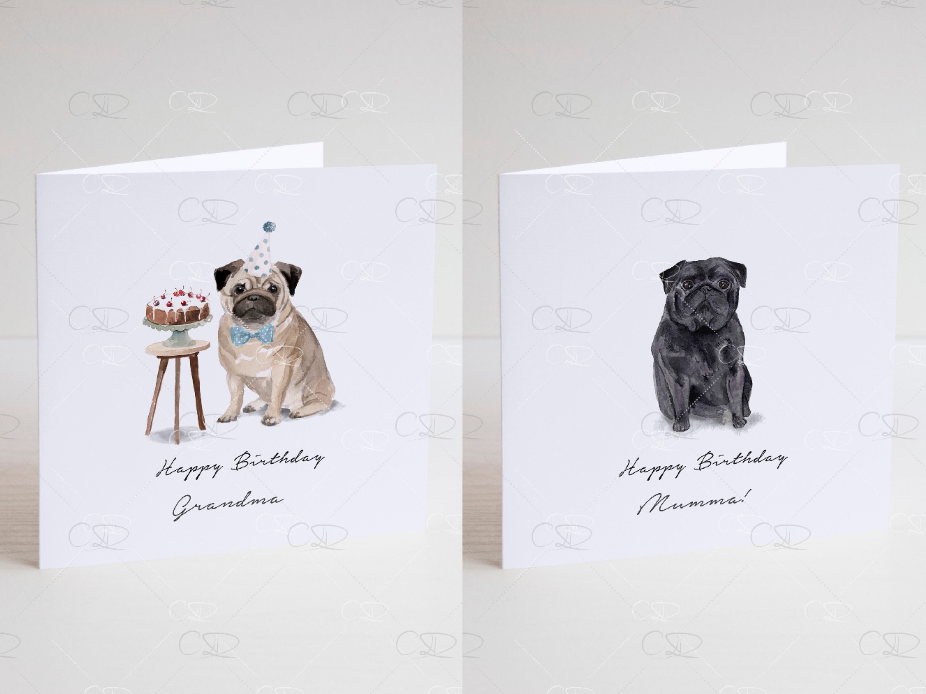 Personalised Pug Birthday Card Black Pug Card Apricot Pug | Etsy