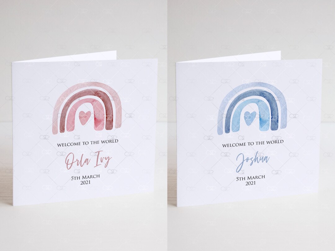 Personalised New Baby Card Rainbow, Girl Boy, Welcome to the World ...