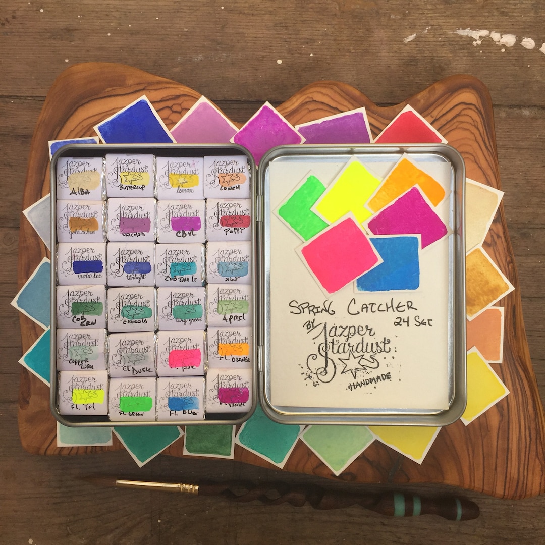 New* SPRING CATCHER Set in 24 Colors- Artisan Handmade Watercolor Paint ...