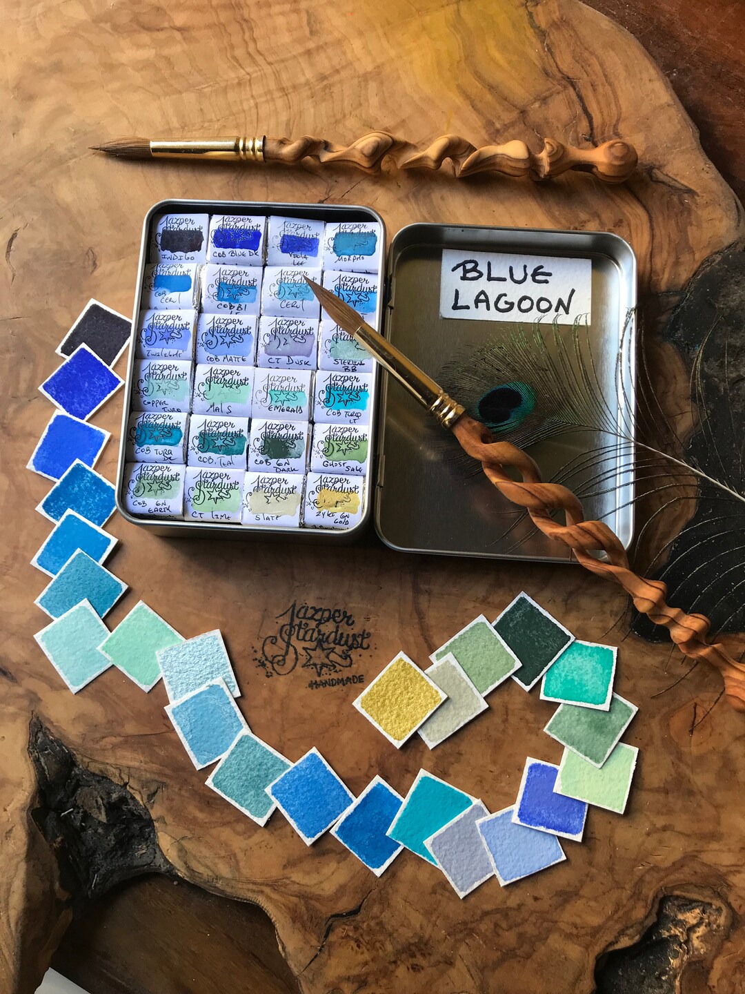 BLUE LAGOON Watercolor Set of 24 Artisan Handmade Watercolour Paint Set ...