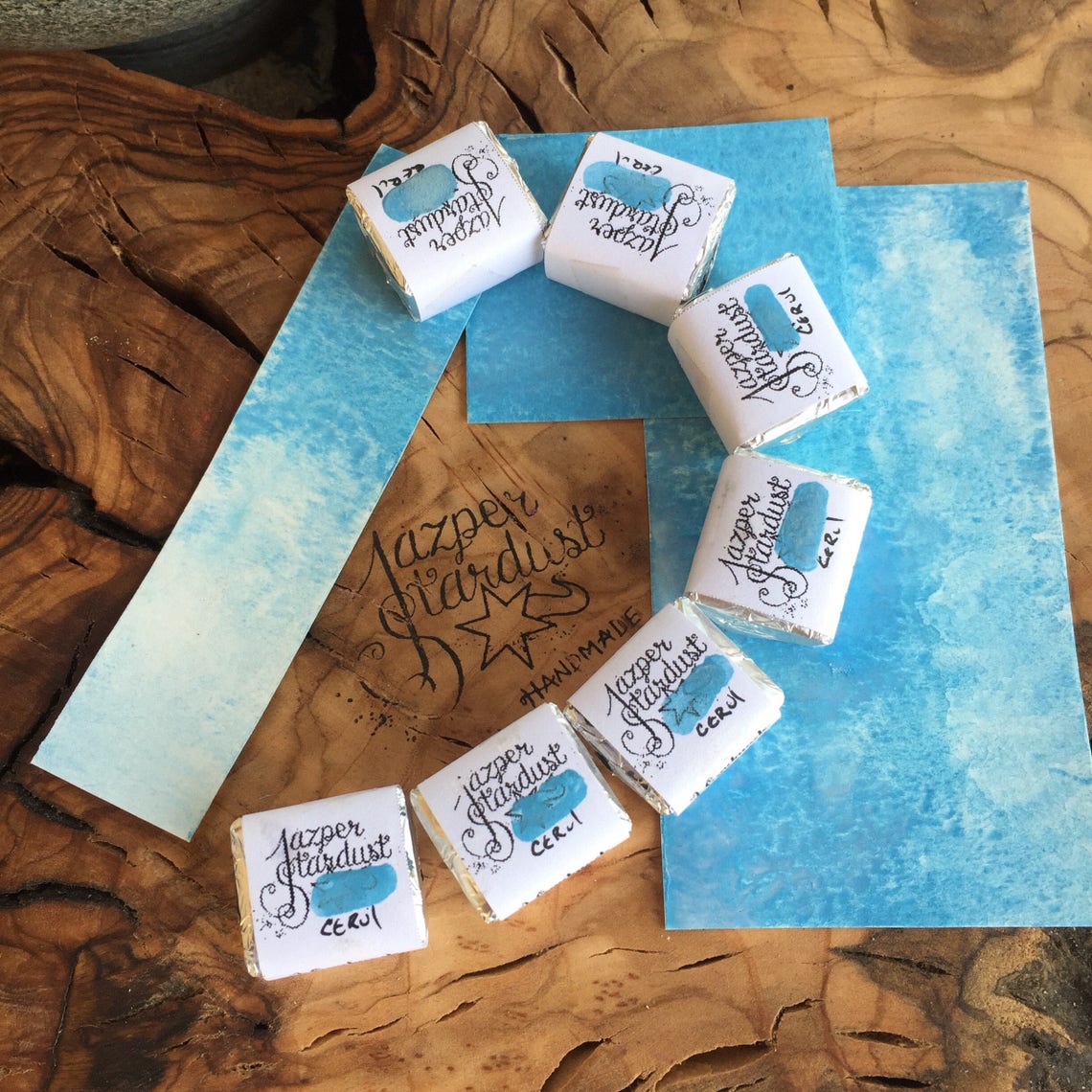 TRUE CERULEAN BLUE Jazper Stardust Handmade Watercolor Half Pan - Etsy