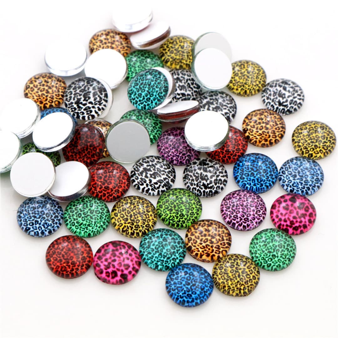 Leopard Print Glass Cabochons Sizes 8mm, 10mm, 12mm Mixed Colour ...