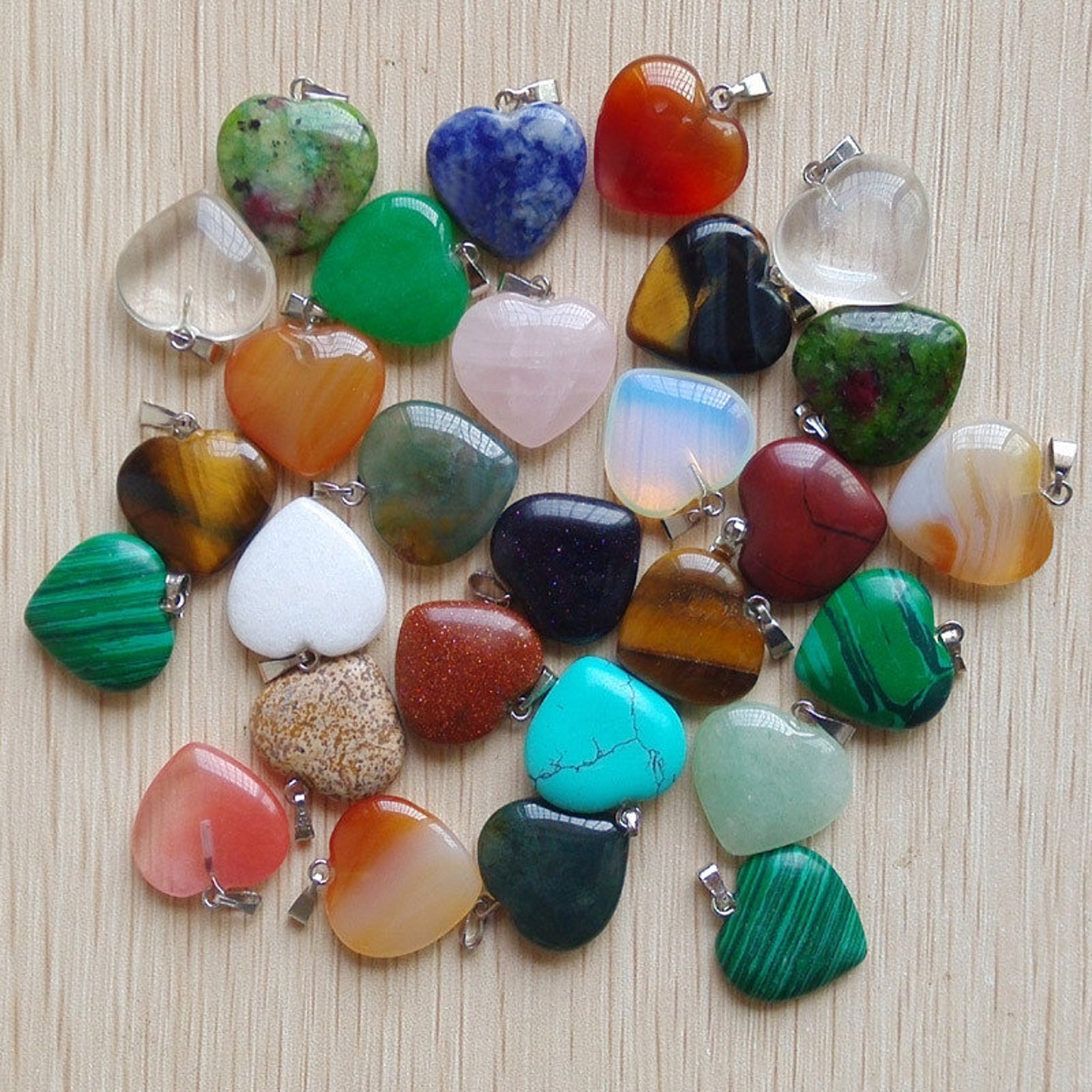 20mm Natural Stone Heart Shaped Pendants | Mixed Types | Pack of 50 ...