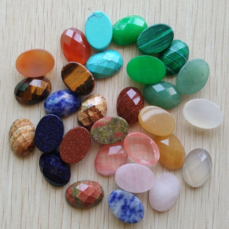 13x18mm Mixed Natural Stone Cabochons | Faceted Finish | Paired Stones ...