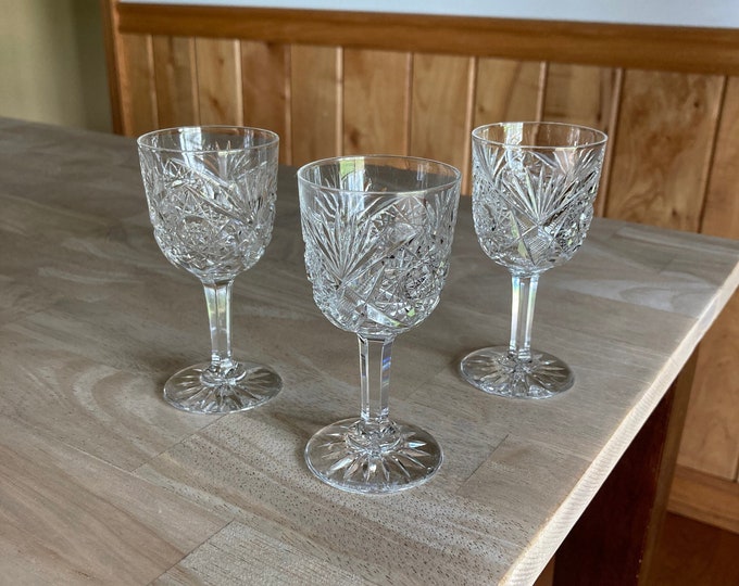 Bohemian Czech Cut Crystal Wine Goblets Star Pinwheel Cut Glass Wine ...