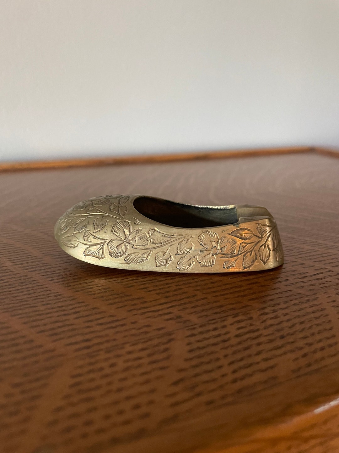 Vintage Brass Etched Floral Shoe Ashtray Ornate Ash Tray Boho Decor ...
