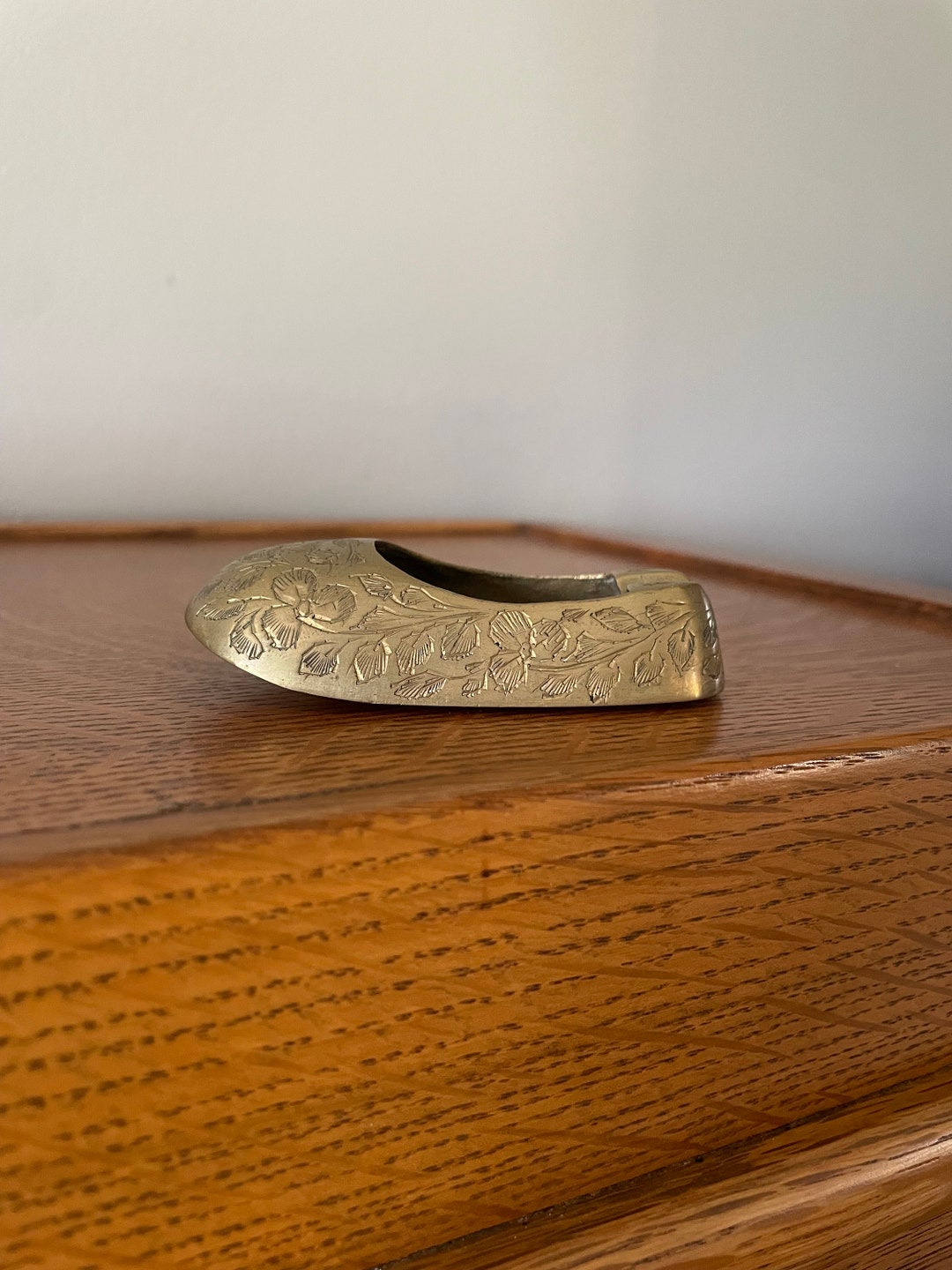 Vintage Brass Etched Floral Shoe Ashtray Ornate Ash Tray Boho Decor ...