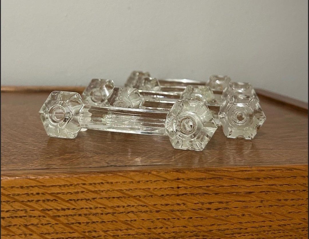 Vintage Glass Hexagonal Drawer Pulls Drawer Handle Knobs Cupboard Dresser Handles Lot of 5 Clear ...