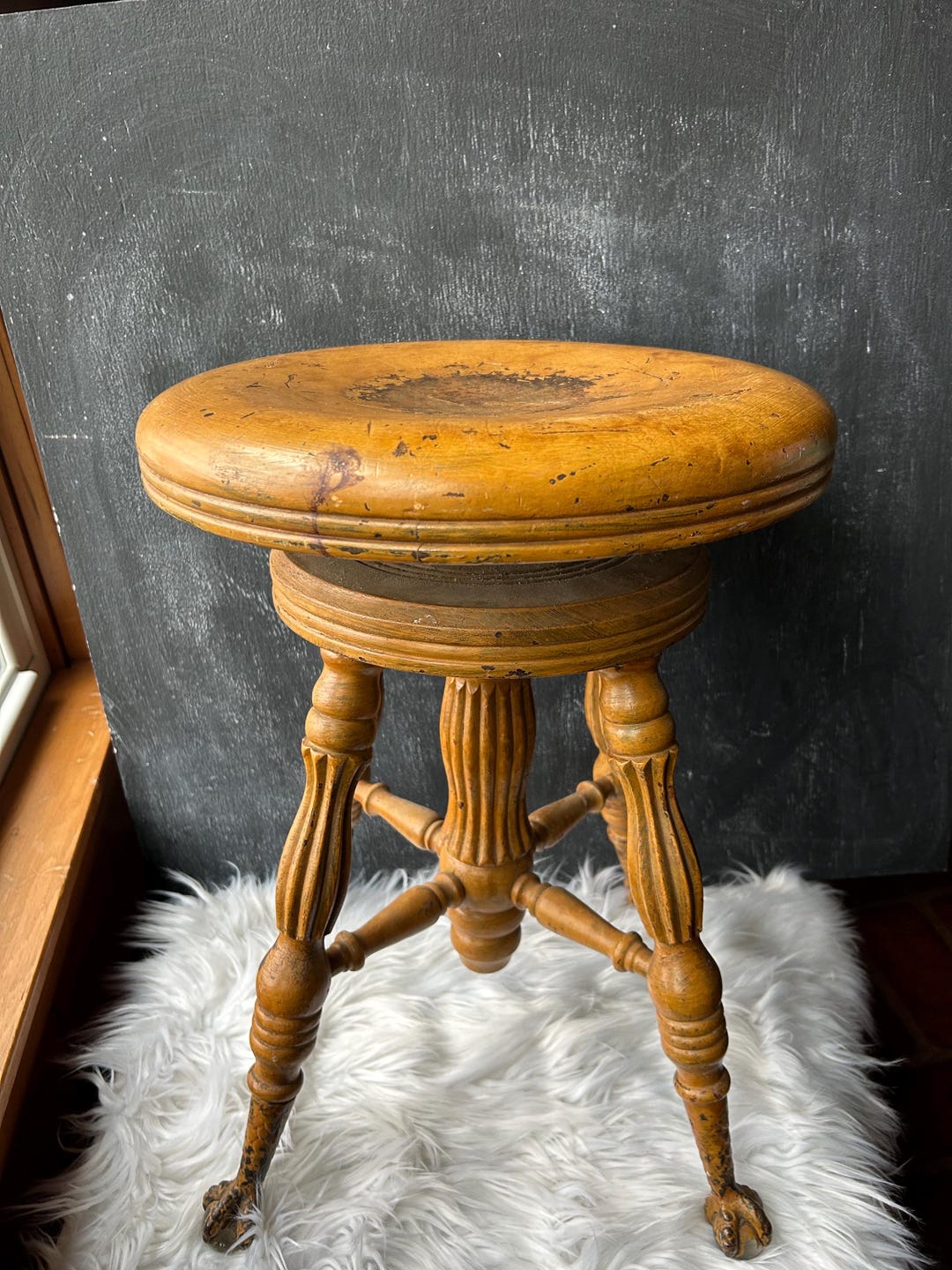 Antique Piano Stool Piano Chair Ball and Claw Feet Victorian Glass Ball ...