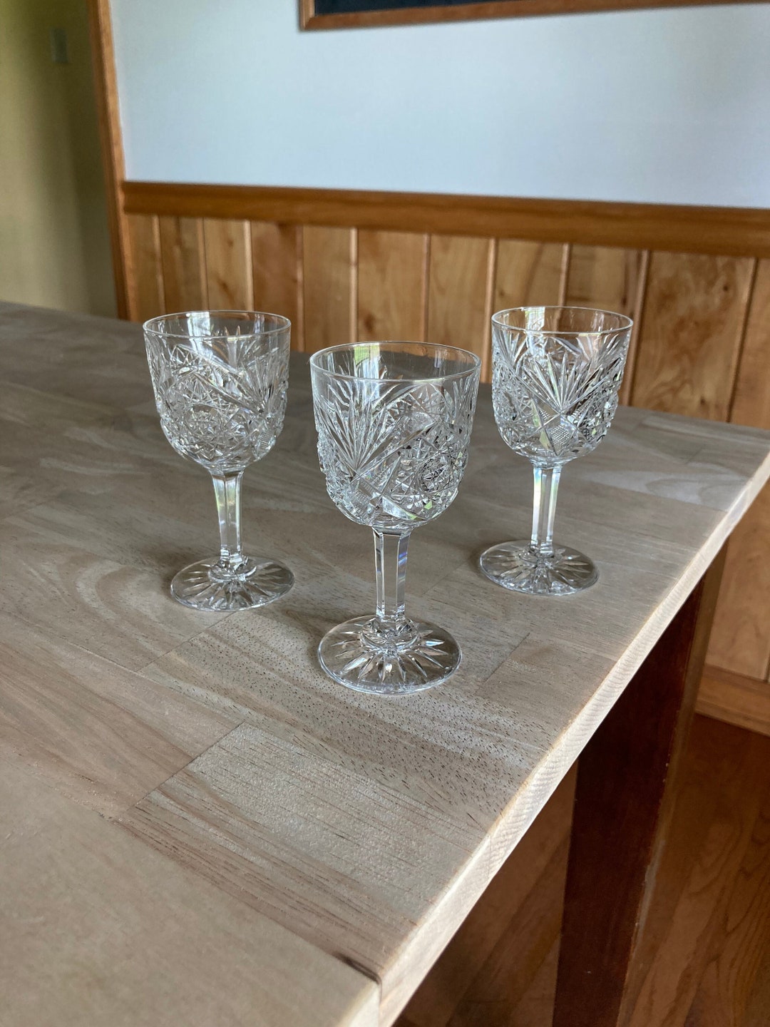 Bohemian Czech Cut Crystal Wine Goblets Star Pinwheel Cut Glass Wine ...