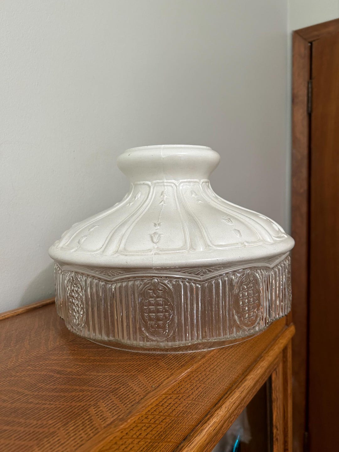Vintage 501 #9 Oil Lamp Shade 10” Fitter Vintage Glass Shade White Top ...
