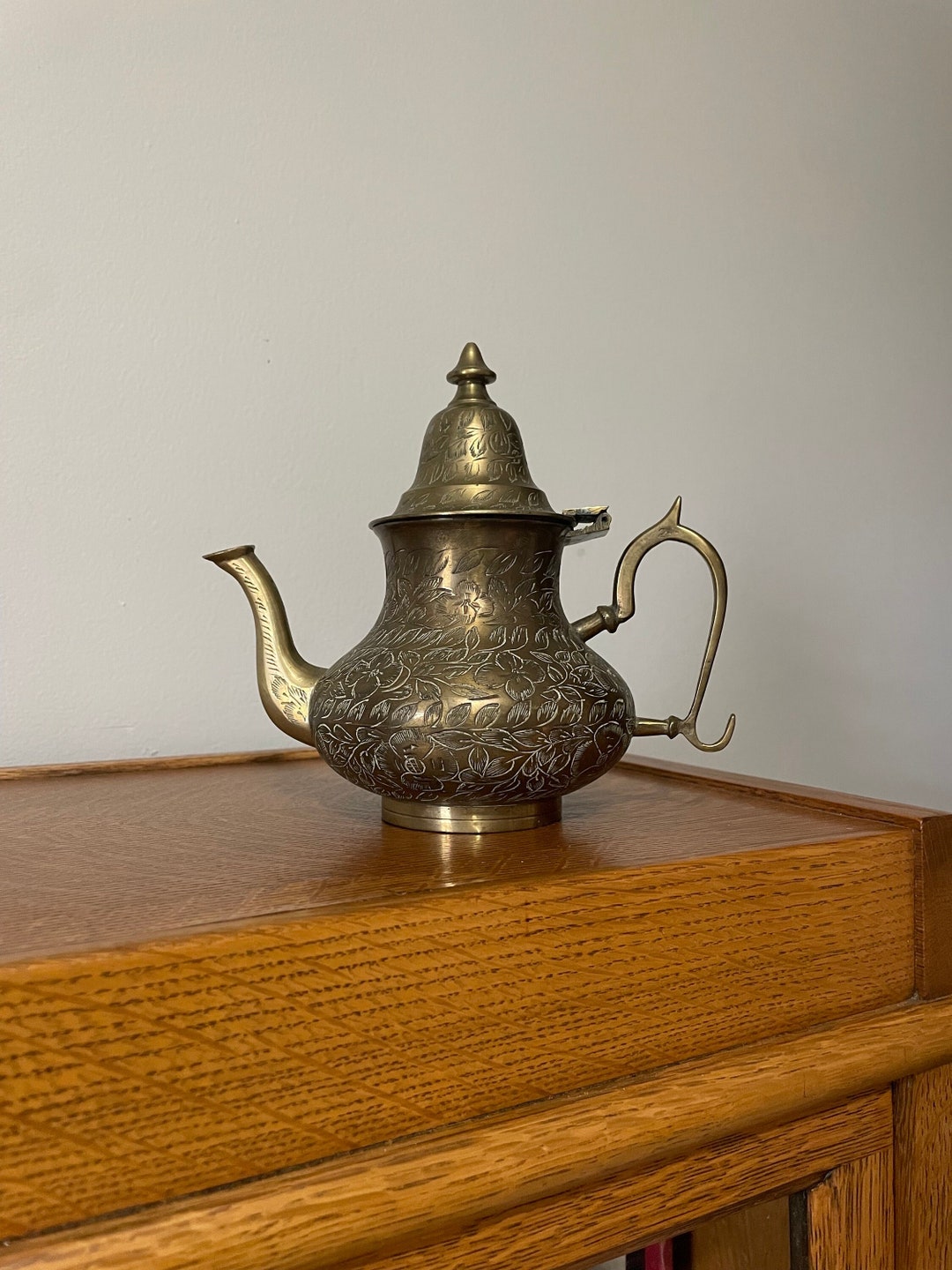 Vintage Etched Brass Teapot Boho Bohemian Decor Hollywood Regency Brass ...