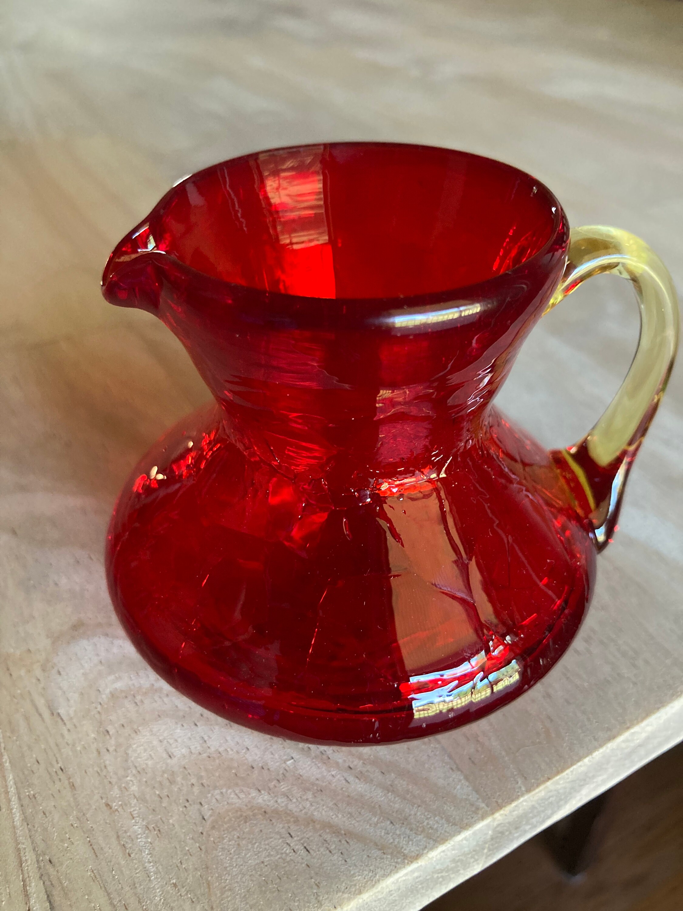 Vintage Amberina Glass Pitcher Ruby Red Crackle Hand Blown Glass Mini ...