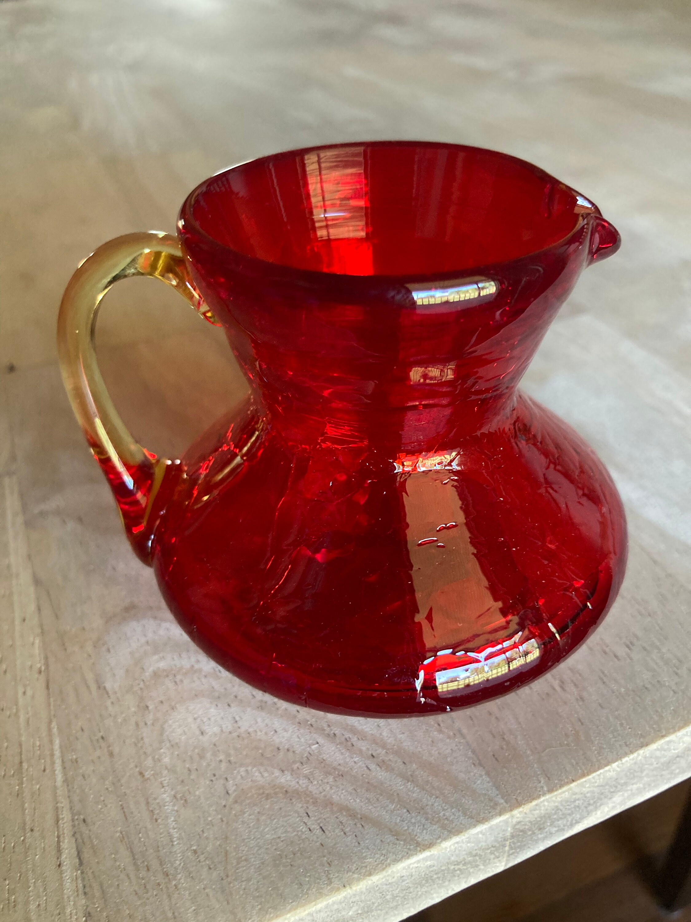 Vintage Amberina Glass Pitcher Ruby Red Crackle Hand Blown Glass Mini ...