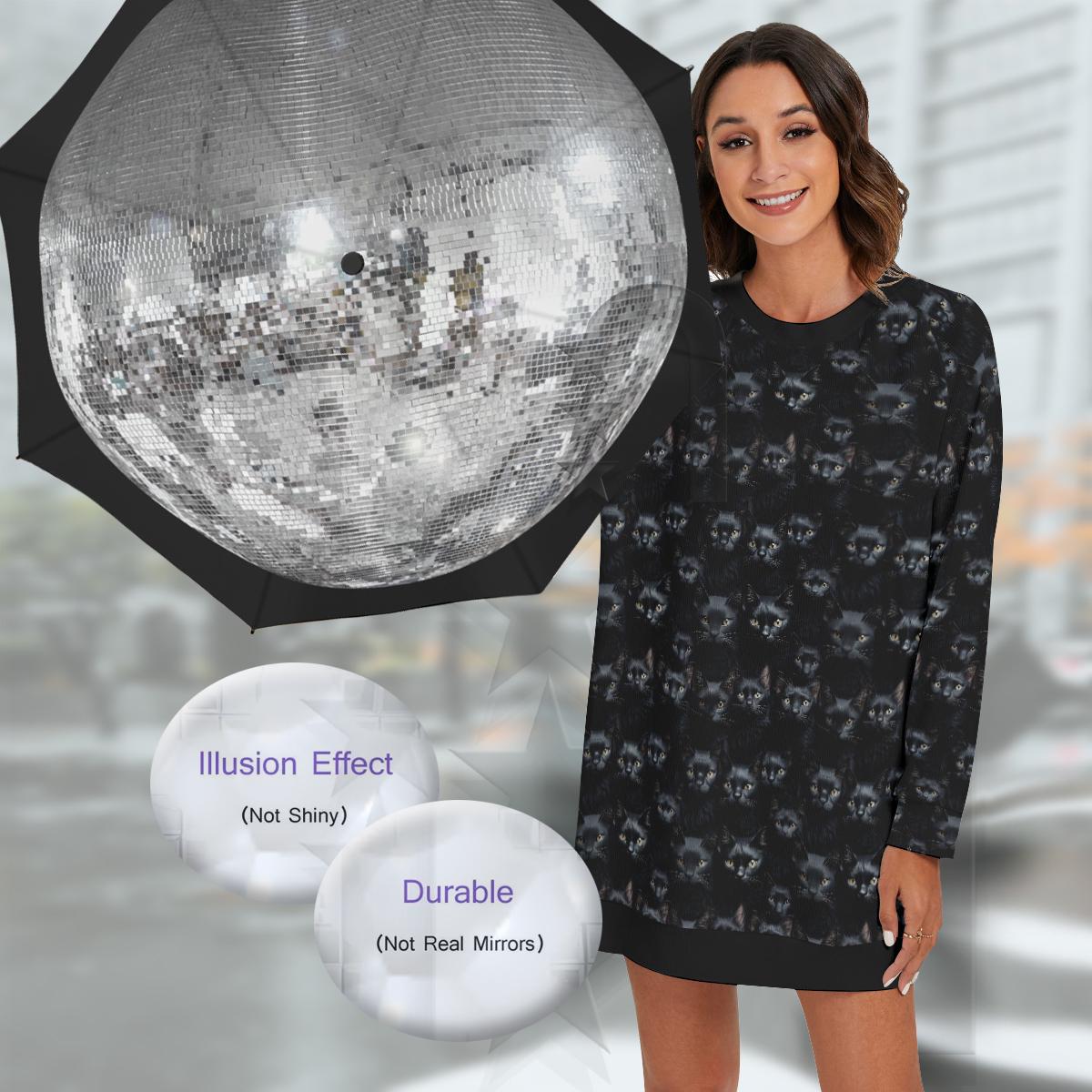 DISCO BALL Umbrella Foldable Umbrellas Round Retro Fun Mirrorball Rain ...