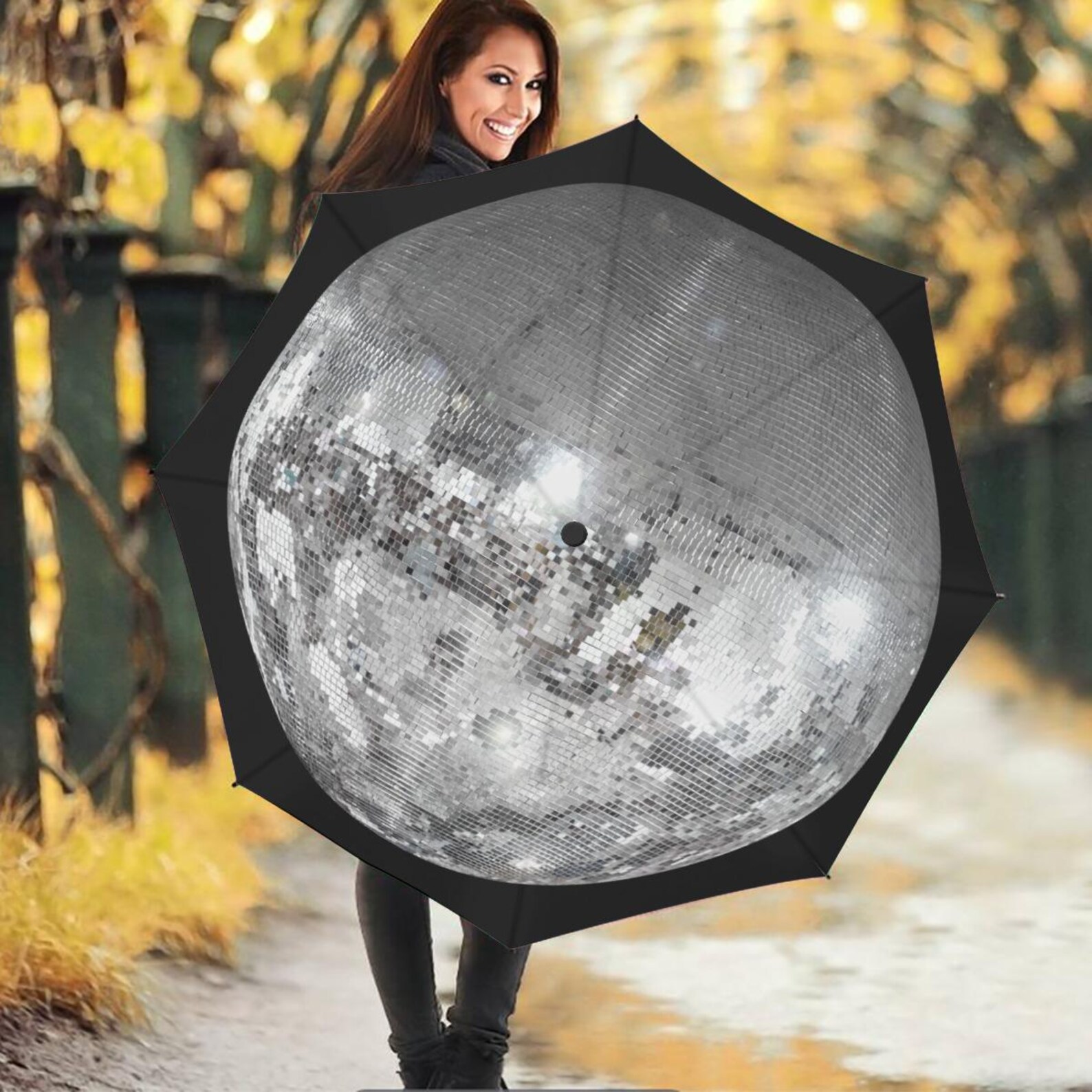 DISCO BALL Umbrella Foldable Umbrellas Round Retro Fun Mirrorball Rain ...