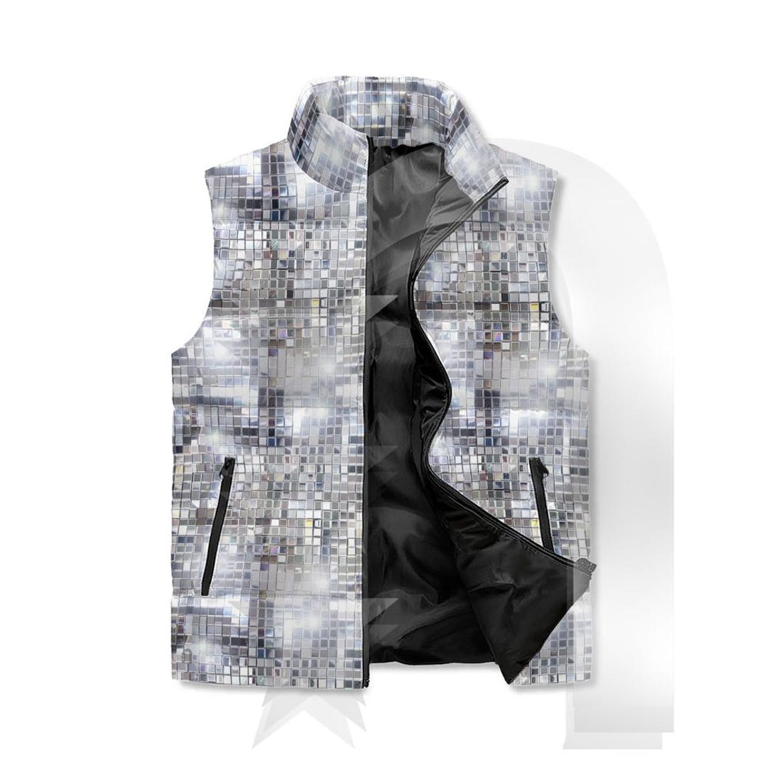 DISCO BALL Puffer Vest Unisex Zip up Men Women Jacket Mirrorball - Etsy