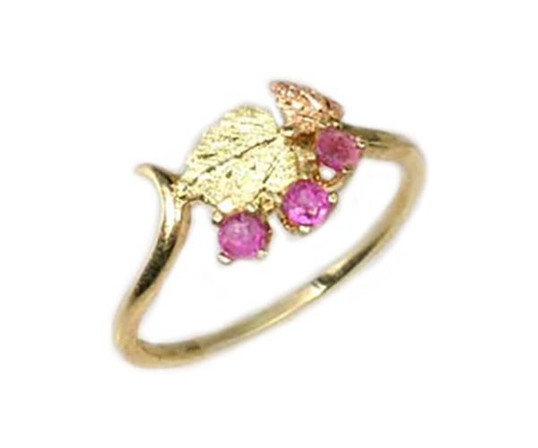 Pink Sapphire Ring Red Green Grape Leaves Ring Artisan Gold - Etsy