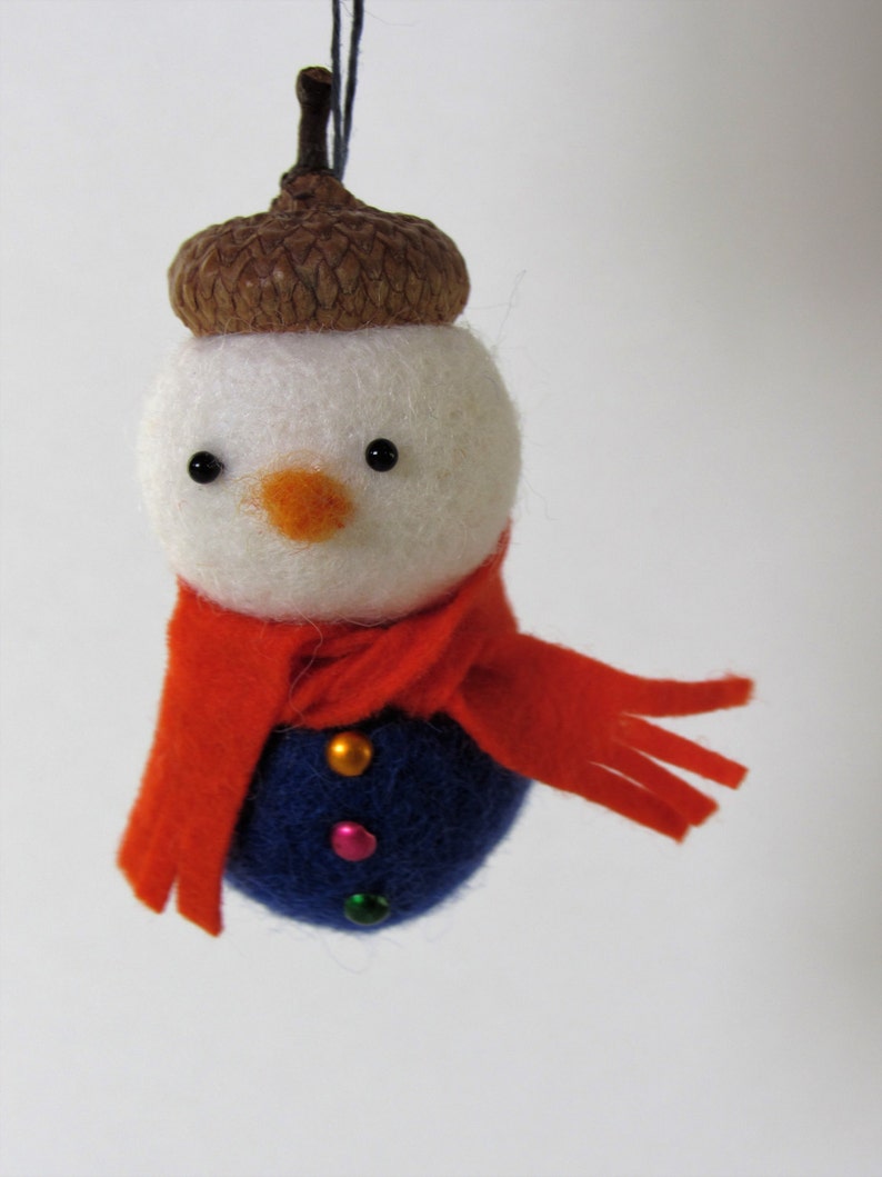 Wool Felt Acorn Hat Snowman With Orange Scarf / Christmas Tree Ornament ...
