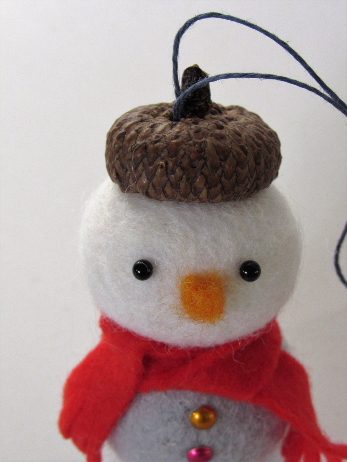 Wool Felt Acorn Hat Snowman With Red Scarf / Christmas Tree Ornament ...