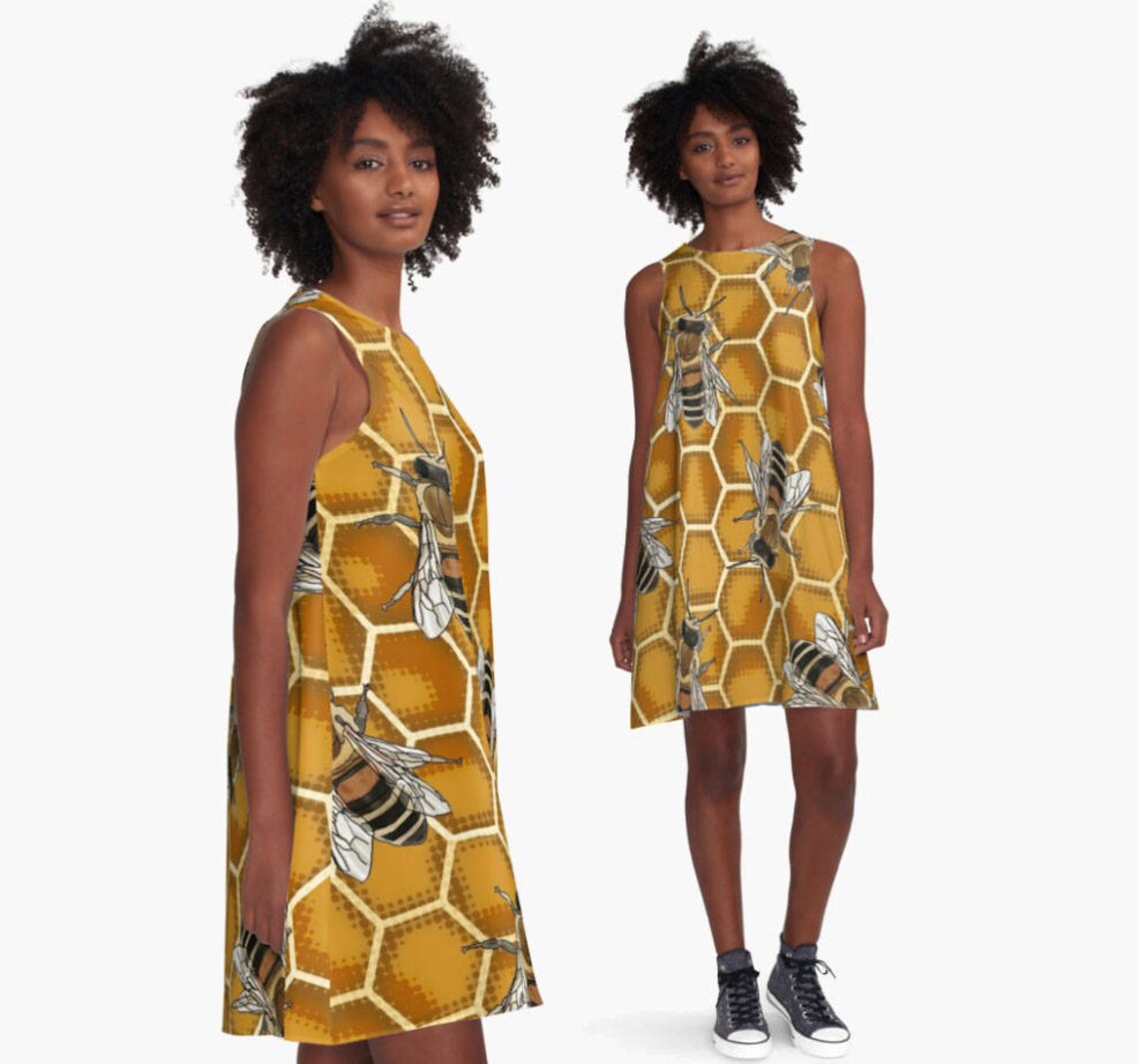 Gold Honeybee Dress Bee Dress Gold Dress Women Insect Print Dress ...