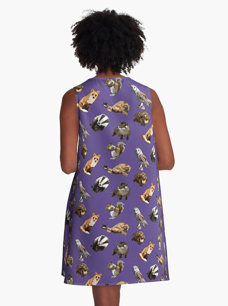 Purple Wildlife Dress * Woodland Animal Floaty A-line Dress With Badger ...