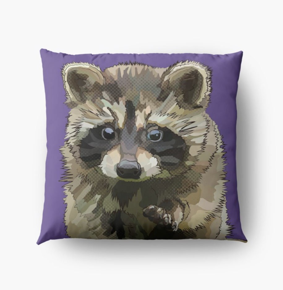 Raccoon Decor Home Purple Cushion Raccoon Cub Cushion Raccoon Pillow ...